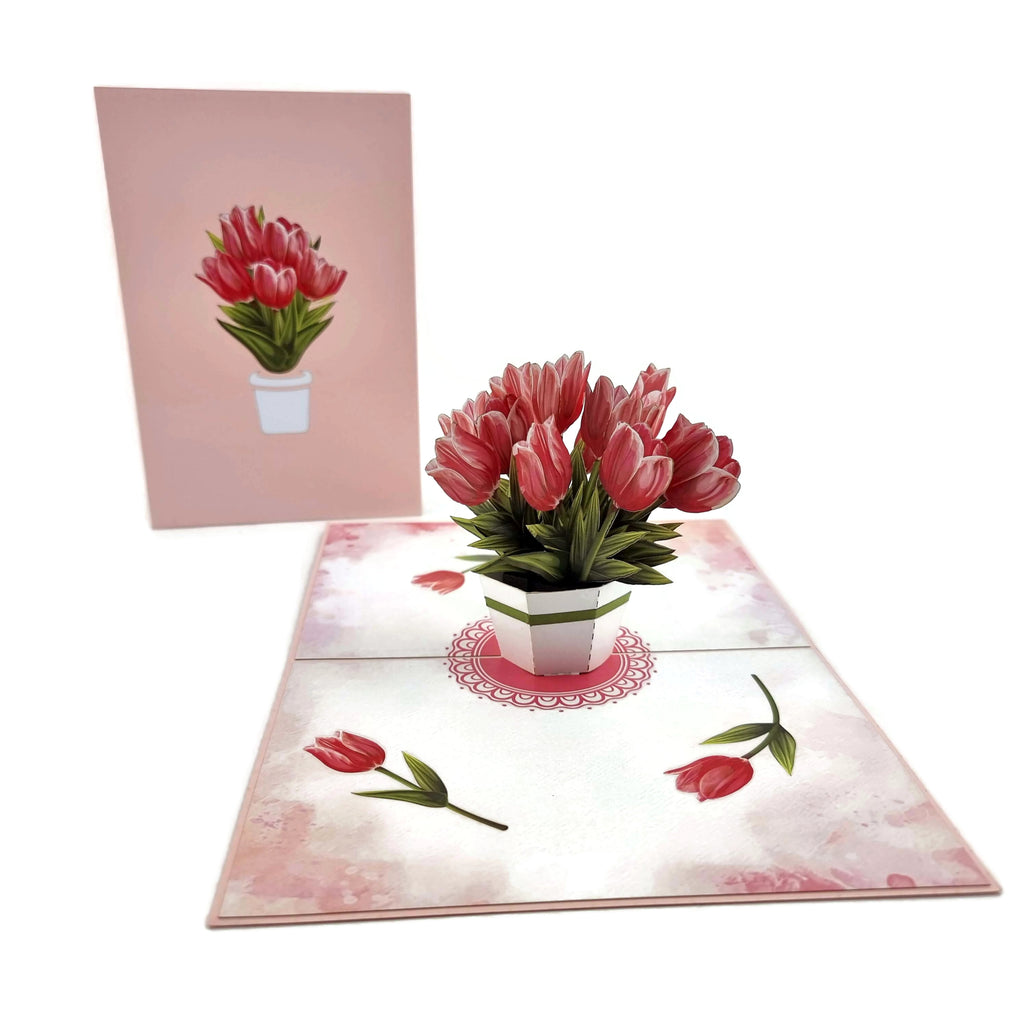 Delightful Pink Tulip Flower Handmade Premium 3d Pop Up Card – Color ...